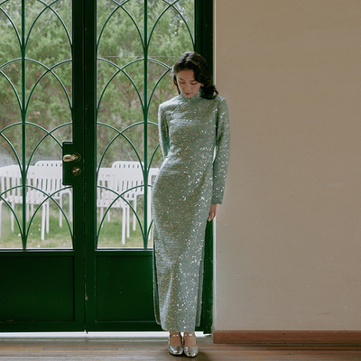 茉茉秋冬款 九分装袖有省侧拉链复古日常小香风港式旗袍 瓦尔登湖