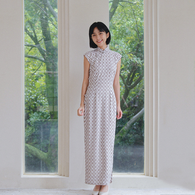 茉茉夏秋 小连袖有省半开襟包边长款 民国复古日常棉绸旗袍 琴书