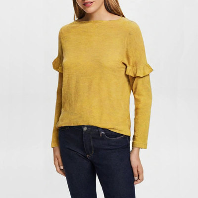 出口丹麦原单木耳边掉肩长袖针织衫宽松 女有大码X200201. Kk