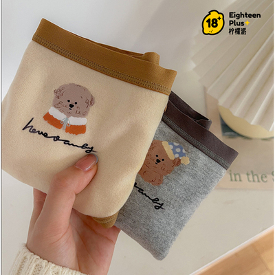 日系德绒磨毛自发热少女保暖内裤纯棉裆抑菌学生包臀中腰撞色内裤