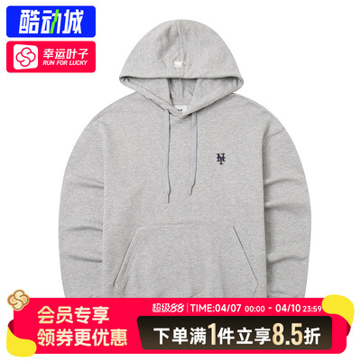 MLB官方男女情侣卫衣灰色时尚套头上衣连帽衫宽松运动服3AHDB0144