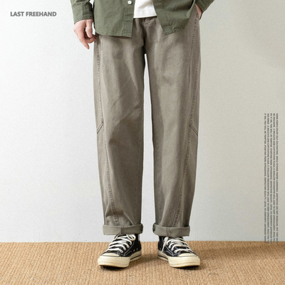 LFH写意 春季日系休闲百搭简约宽松弯刀裤工装裤男士纯棉休闲裤