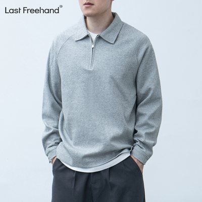 LFH写意 秋新款简约翻领半拉链卫衣宽松休闲插肩袖老钱简约套头衫