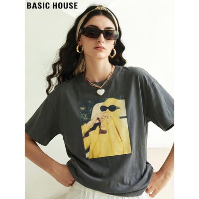 百家好时髦印花纯棉短袖T恤女