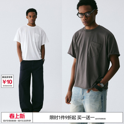 EMPTY REFERENCE雪花肌理复古异形口袋卷边上衣休闲短袖T恤打底衫