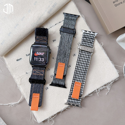 适用iwatch牛仔布回环魔术扣表带