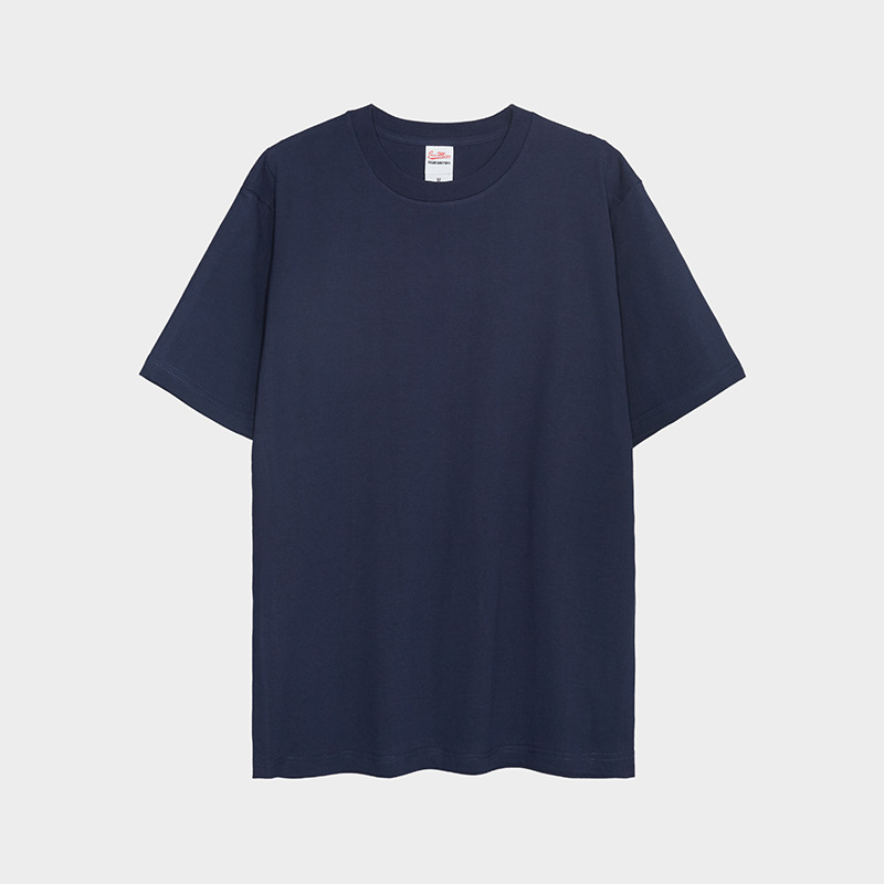 藏青色深蓝230g重磅纯棉圆领短袖t恤男女全棉宽松打底衫团体定制_虎窝淘
