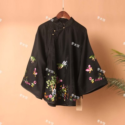 25301素女馆新款立领斜襟绣花太太服