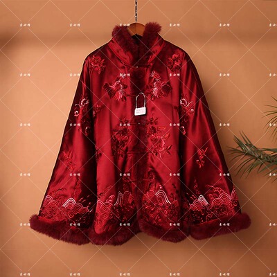 25648新款顺色绣{江崖海水纹}福蝶对襟立领棉服