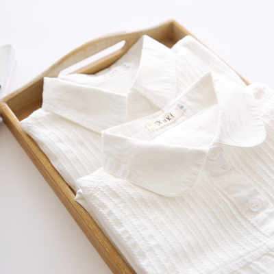 浅白基础清新打底纯棉文艺衬衫