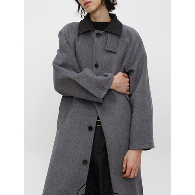羊毛混纺撞色双面穿单排扣大衣