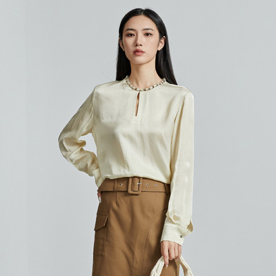 oldcolour秋季新款时尚气质通勤圆领装饰长袖套头衫女P330106A1