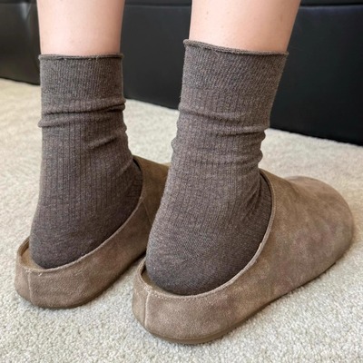 【5双装】美拉德深咖啡细条纹设计巨好看又显瘦高级感~秋冬堆堆袜