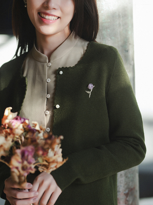 复古针织文艺开衫圆领