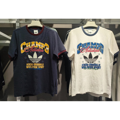 Adidas三叶草26年夏季男女拼色美式复古运动短袖T恤LE7356 LE7355