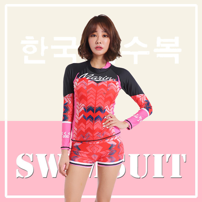 韩国潜水服女分体长袖防晒速干游泳衣冲浪浮潜服显瘦水母衣套装