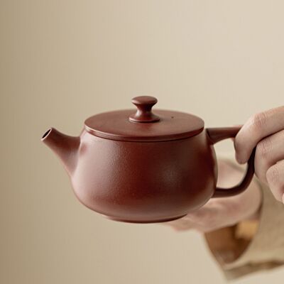 手工大红袍原矿功夫茶具紫砂汉瓦德钟280cc大容量球孔过滤泡茶壶