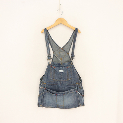 女童多口袋小设计短款牛仔背带裙