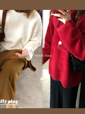 毛丽小四郎【圈圈毛】韩系慵懒风圆领针织衫女宽松显瘦百搭毛衣