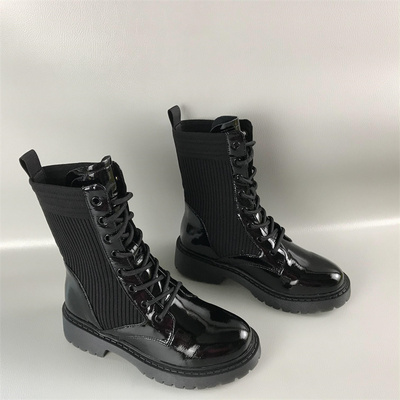 安玛莉马丁靴织物漆皮女鞋