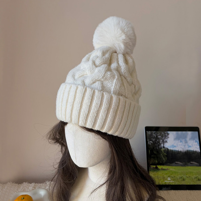 麻花针织帽保暖毛球毛线帽
