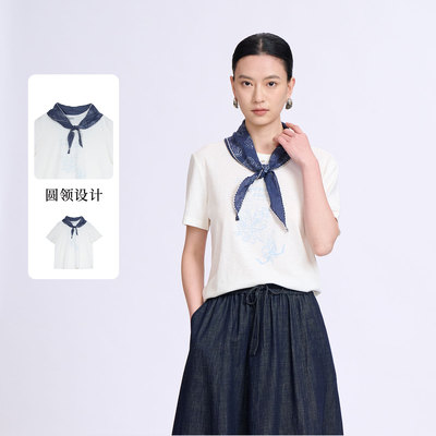 紫淑夏季清纯印花短袖女T恤