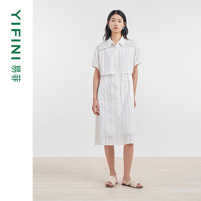 易菲手工烧花短袖假两件衬衫裙