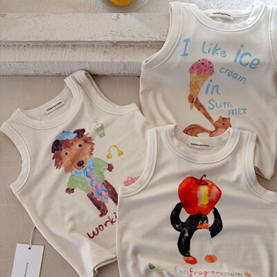 薄款软绵绵～儿童背心26夏款男童装无袖T恤纯棉宝宝卡通T恤女透气