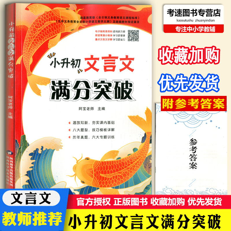 新版小升初文言文满分突破小学六年级毕业升初中部编版语文复习资料小升初小古文文言文基础训练练习测试题真题演练小升初教辅