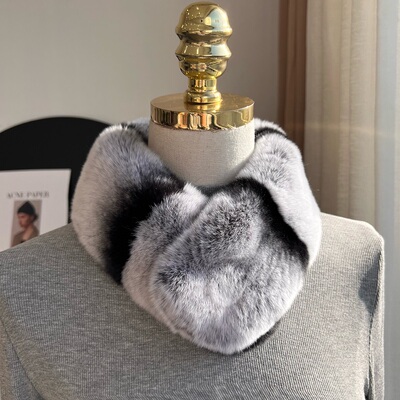 韩国真獭兔毛围脖秋冬新款时尚毛绒保暖加厚双面皮草围巾护颈毛领