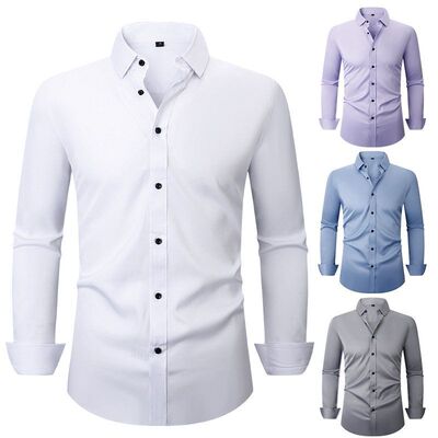 弹力衬衫男长袖纯色商务休闲衬衣