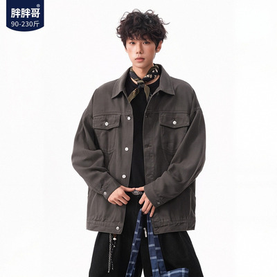 胖胖哥日系工装夹克男款春季Cityboy宽松落肩街头大码复古外套潮