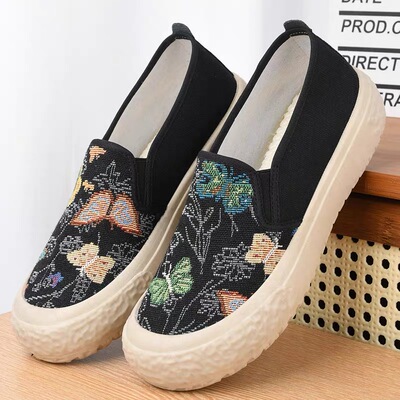 2024春季新款乐福鞋帆布女鞋懒人一脚蹬厚底渔夫鞋时尚休闲布鞋女