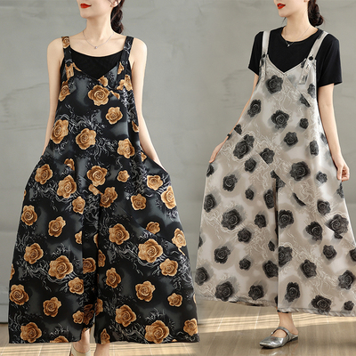 夏季气质简约显瘦连体裤宽松休闲减龄背带阔腿裤吊带裙裤清凉薄款