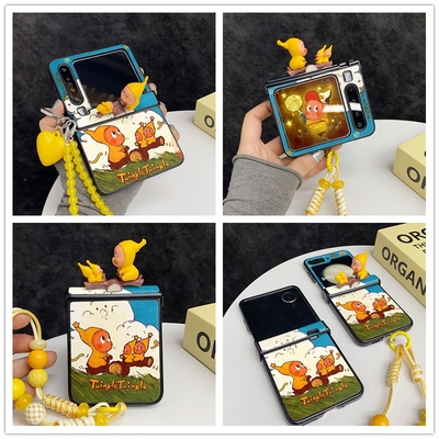 跷跷板星星人适用三星zflip5/6折叠屏pura x手机壳pocket2保护套razr50/60小米mixflip荣耀vflip皮纹novaflip