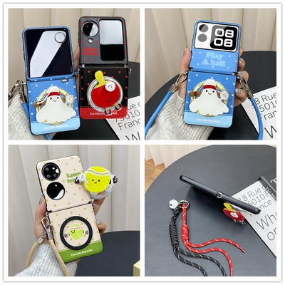 适用华为p60宝盒pockets三星zflip6/5/4折叠屏n3flip手机壳Pura X小米mixflip荣耀vflip网球磁吸支架novaflip