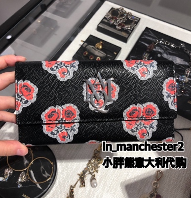 Alexander McQueen麦昆 insignia花卉特别款牛皮钱包皮夹女款正品