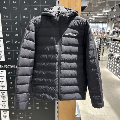 Adidas/阿迪达斯男子Terrex户外越野连帽拉链拒水羽绒服KB2176