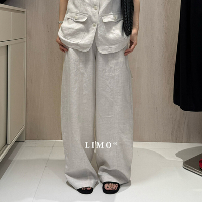 LIMO老钱风亚麻松紧腰休闲裤女