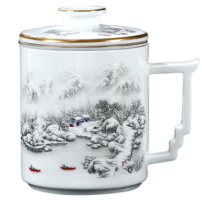 景德镇陶瓷过滤泡茶杯带盖