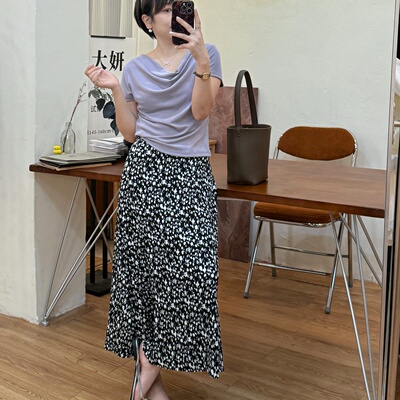 大妍【繁花】小个子夏季百搭显瘦碎花高腰半身裙9536