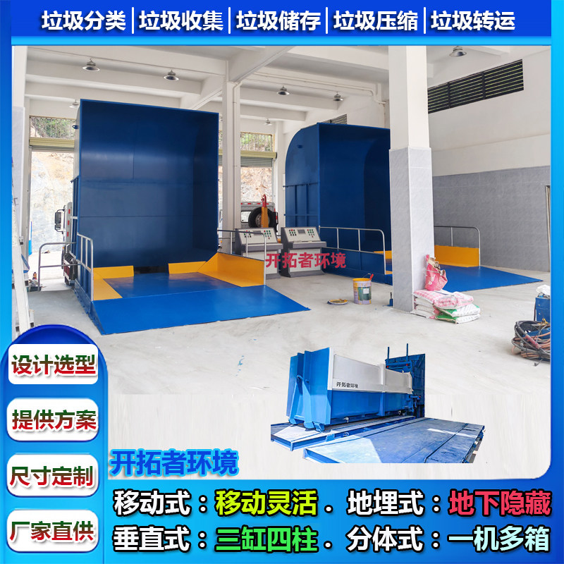 城区水平固定式垃圾压缩机 20立方垃圾转运箱单机处理15t/h