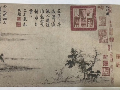 赵孟頫水村图墙面装饰微喷复制