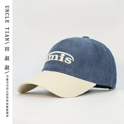 韩版amis帽子女拼色灯芯绒鸭舌帽春夏大头围显脸小遮阳棒球帽男潮