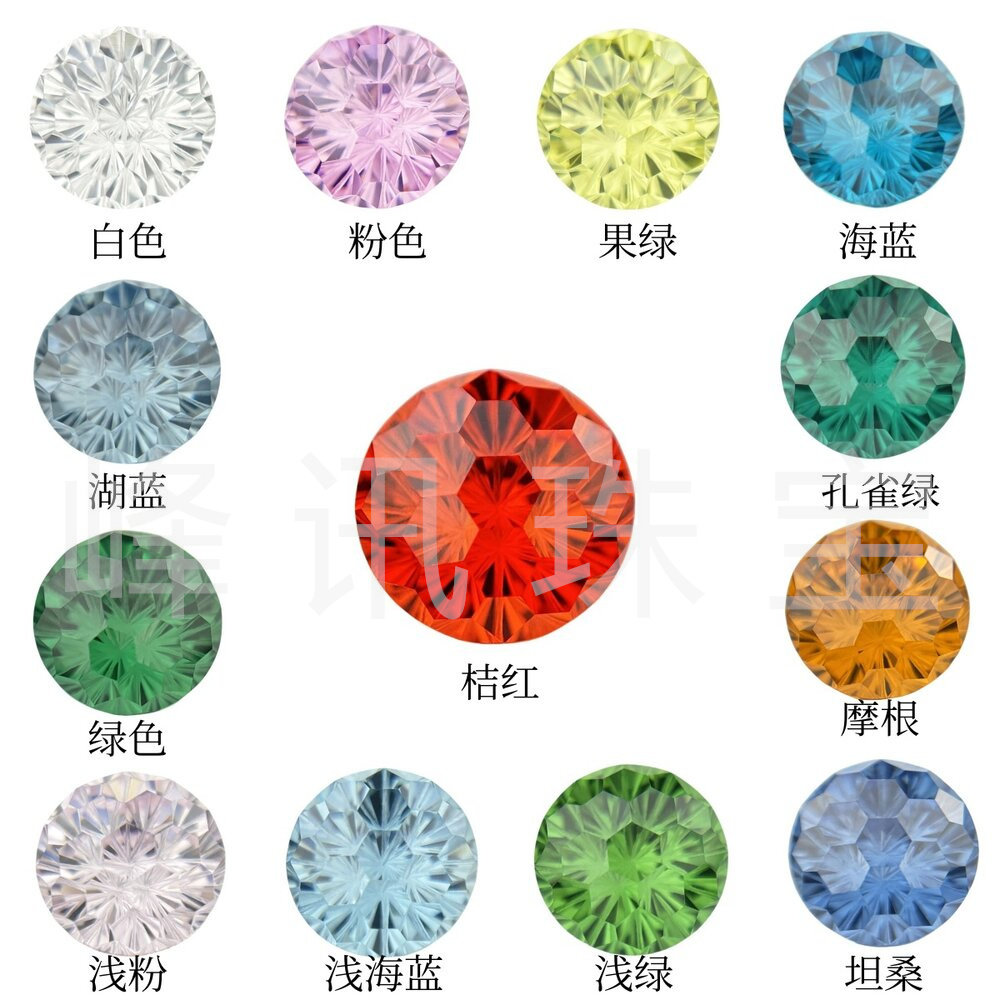 梧州宝石 高级感圆形烟花切6~10mm彩色爆闪锆石裸石耳钉戒指DIY