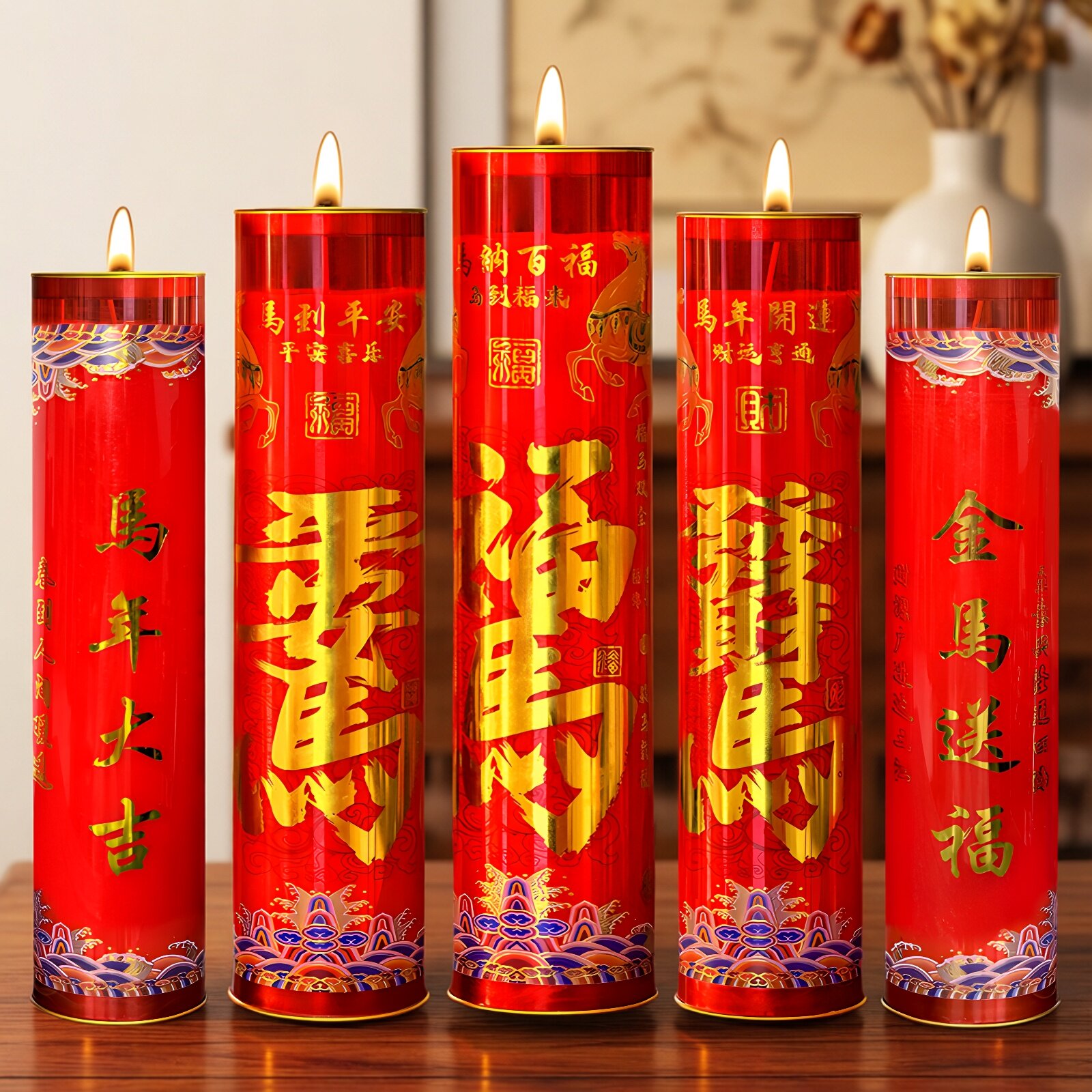 节庆开业礼佛蜡烛供佛蜡烛家用无烟无味金马送福蜡烛摆件酥油灯