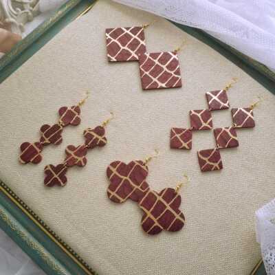 小众四叶草耳环SUNSETS真皮定制