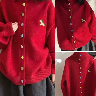 Umail正版男女童红色圣诞毛衣开衫春秋季新款韩版儿童针织羊毛衫