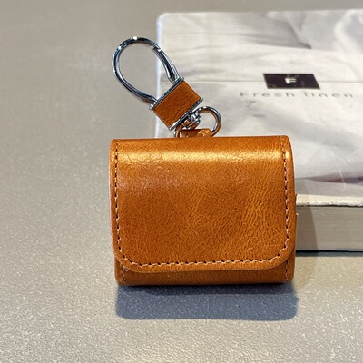 高档浅棕皮质挂件式苹果耳机套