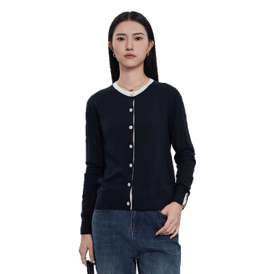 ivykki单排扣圆领毛针织衫